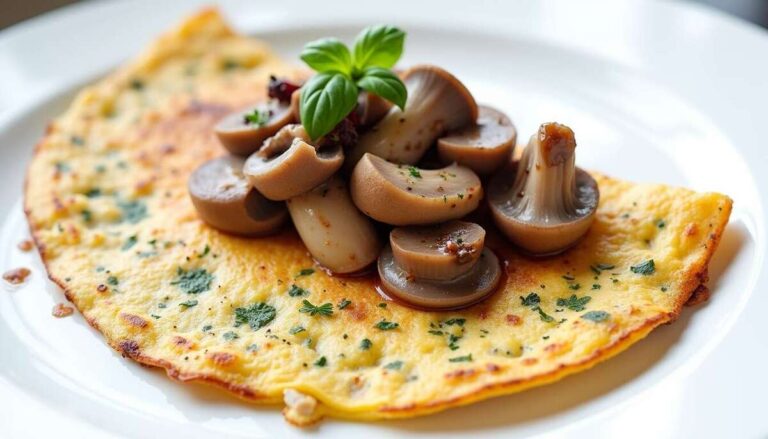 Délicieuse omelette aux champignons et fromage